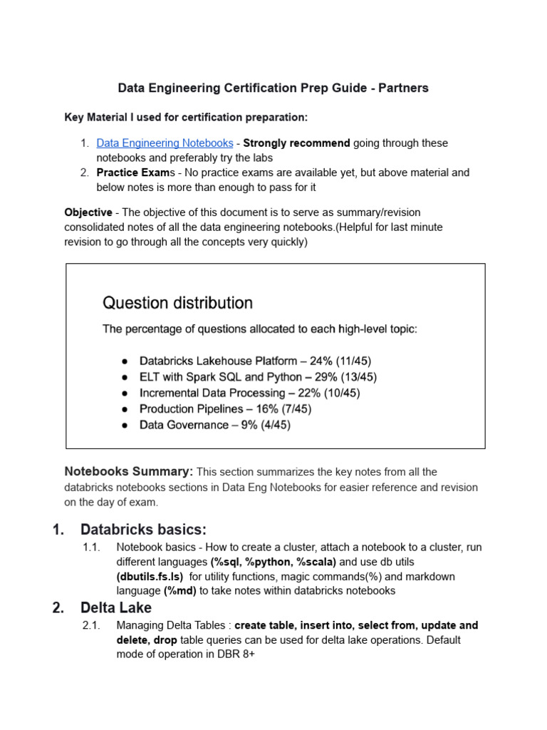 (Exam) Data Engineering Certification Prep Guide - Partners | PDF | Sql | Databases