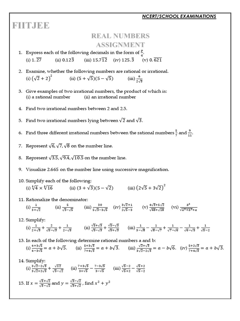 1.NUMBER SYSTEM - ASSIGNMENT Subjective | PDF | Mathematical Analysis | Algebra