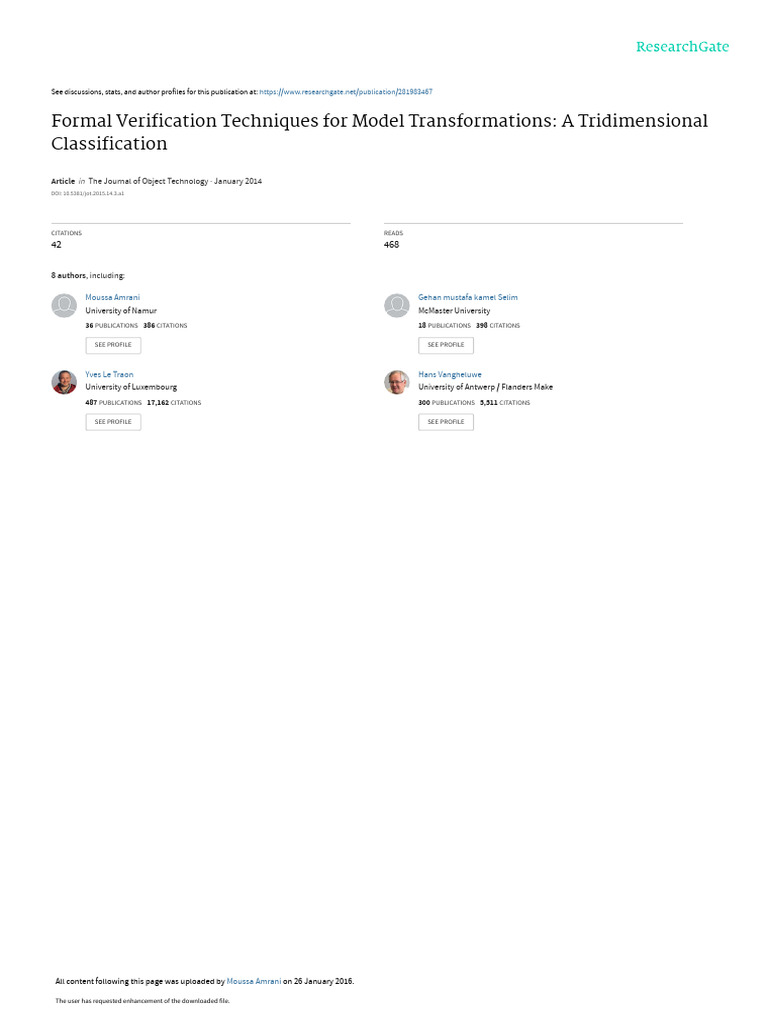 Formal Verification Techniques For Model Transform | PDF | Conceptual Model | Formal Verification
