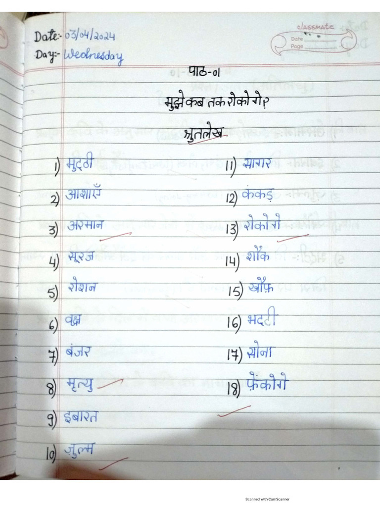 6th Class 1st Term Notebook Hindi | PDF