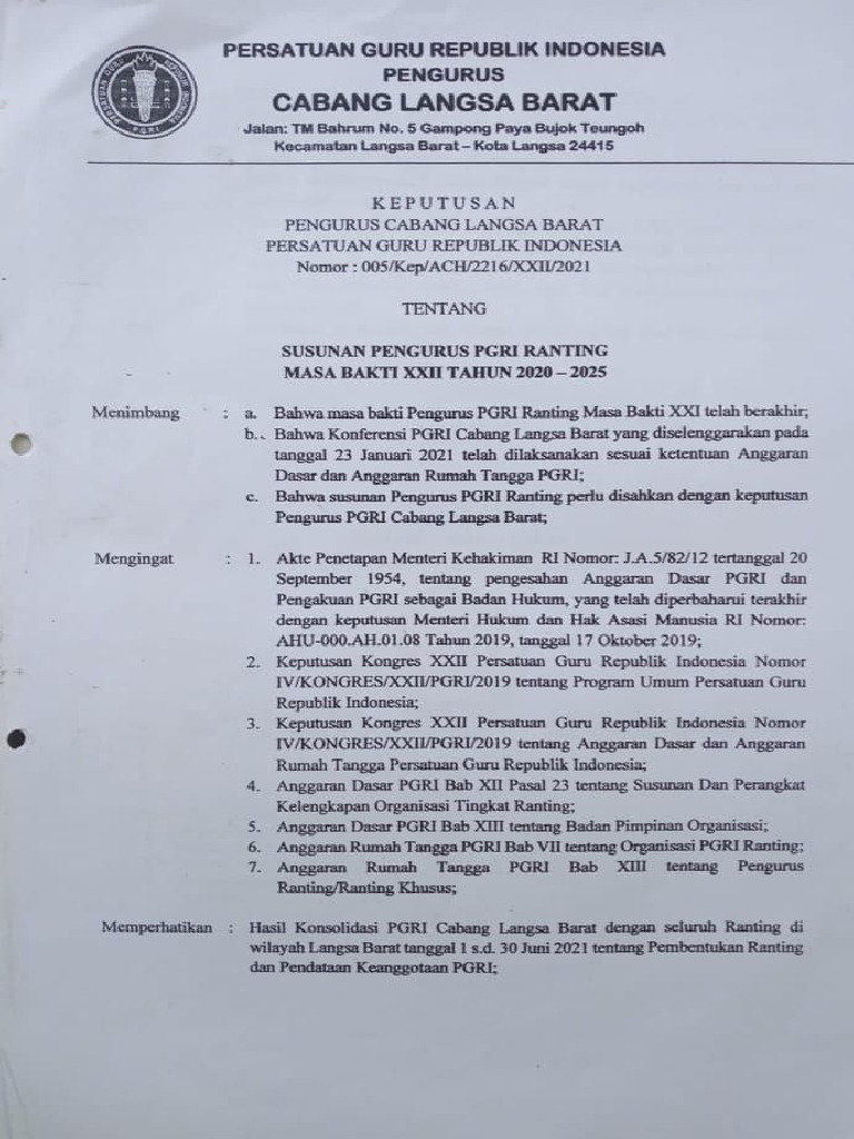 SK PGRI Ranting Langsa Barat | PDF