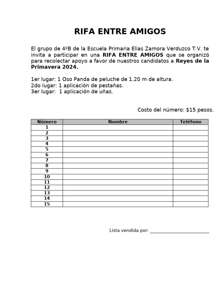 Rifa Entre Amigos | PDF