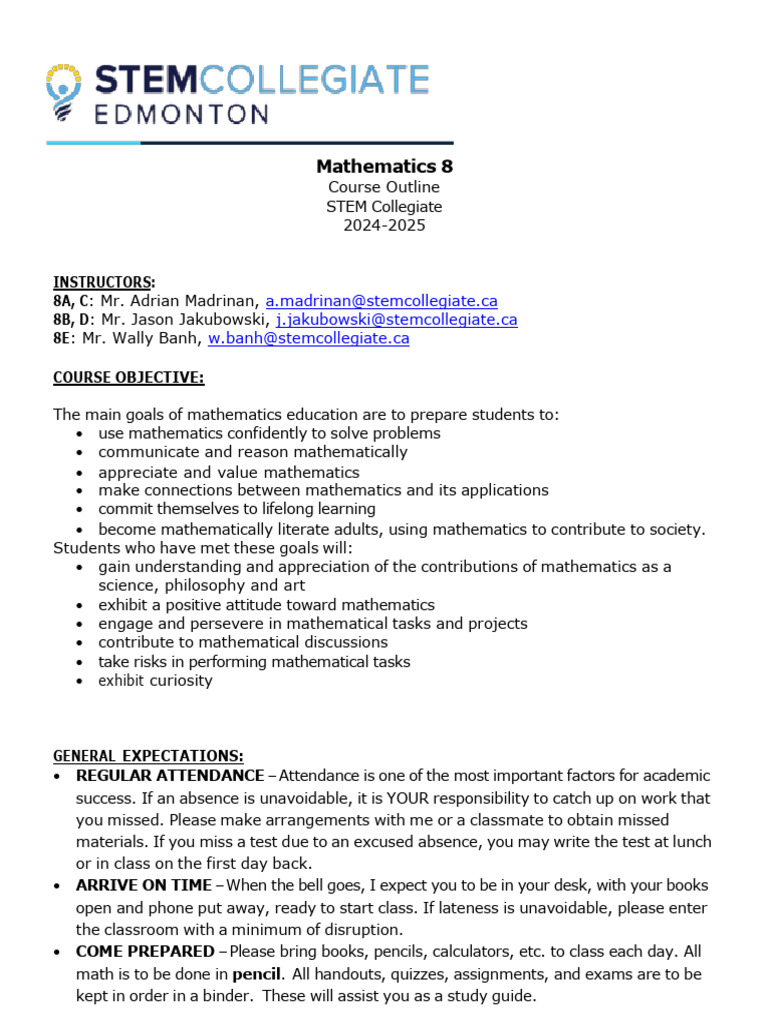 Math 8 Course Guide for Students | PDF | Equations | Square Root