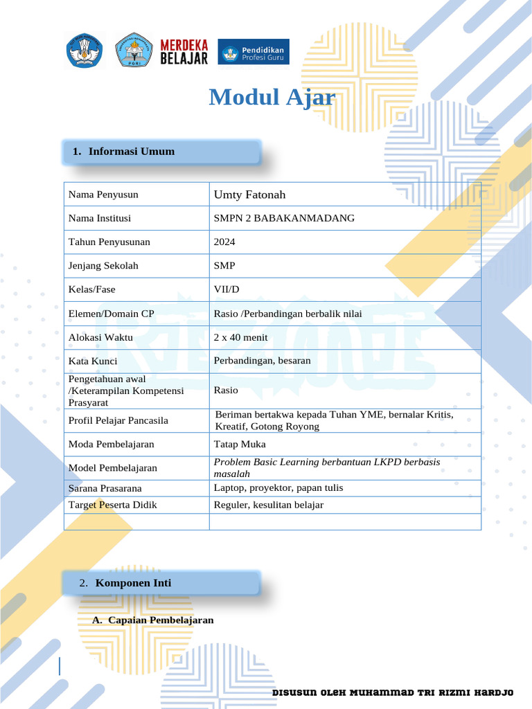 Modul Ajar Perbandingan Berbalik Nilai | PDF