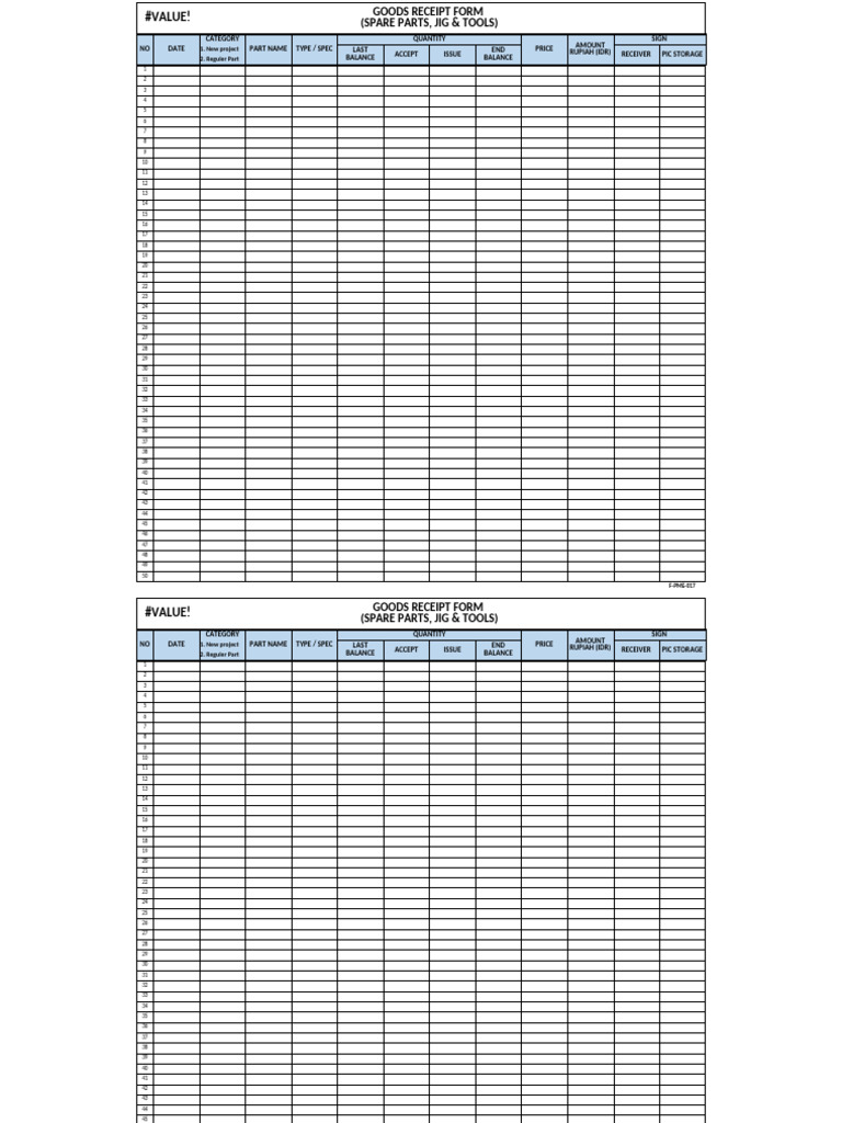 F-PME-017 Form Penerimaan Barang (Spare Part, Jig & Tools) | PDF