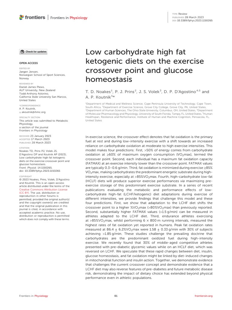 Low Carbohydrate High Fat Ketogenic Diets On The Exercise Crossover ...