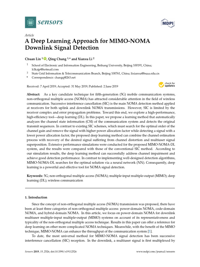 A Deep Learning Approach For MIMO-NOMA Downlink Signal Detection | PDF | Mimo | Deep Learning