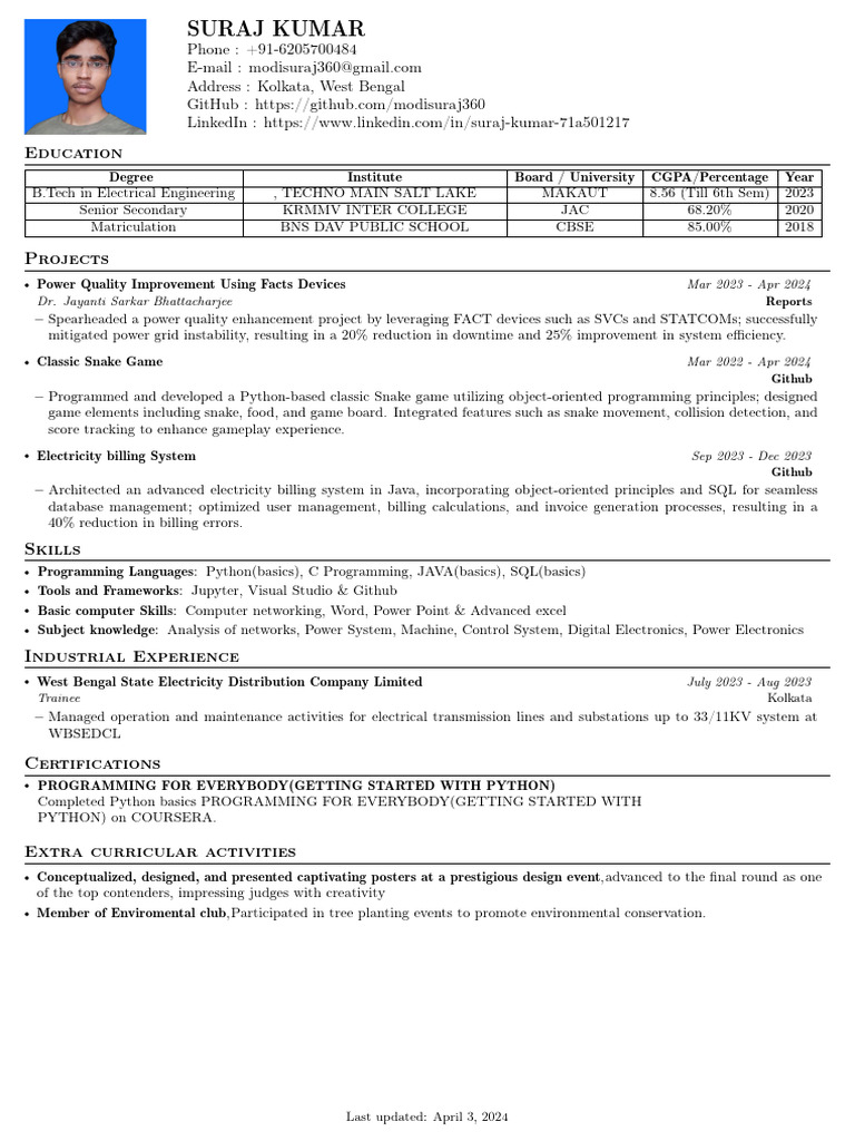 Suraj Kumar's Engineering Resume | PDF | Computing | Electrical Engineering