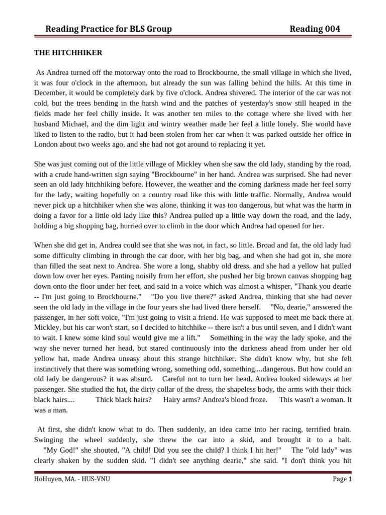 Reading Practice 004-The Hitchhiker | PDF