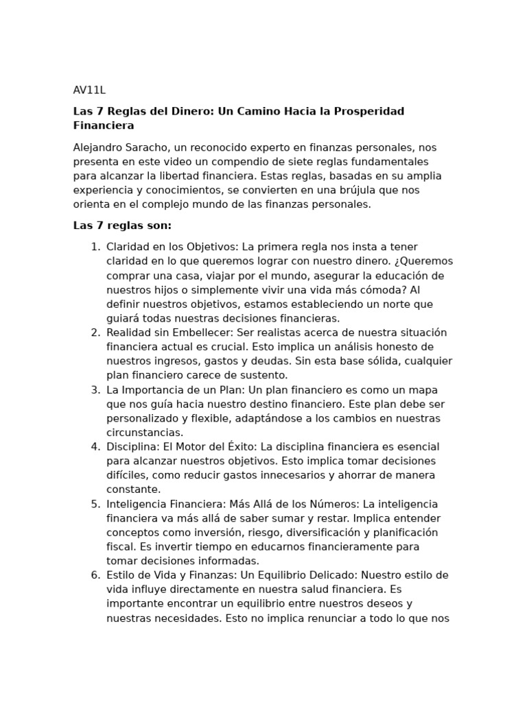 Las 7 Reglas Del Dinero de Alejandro Saracho | PDF | Finanzas personales | Economias