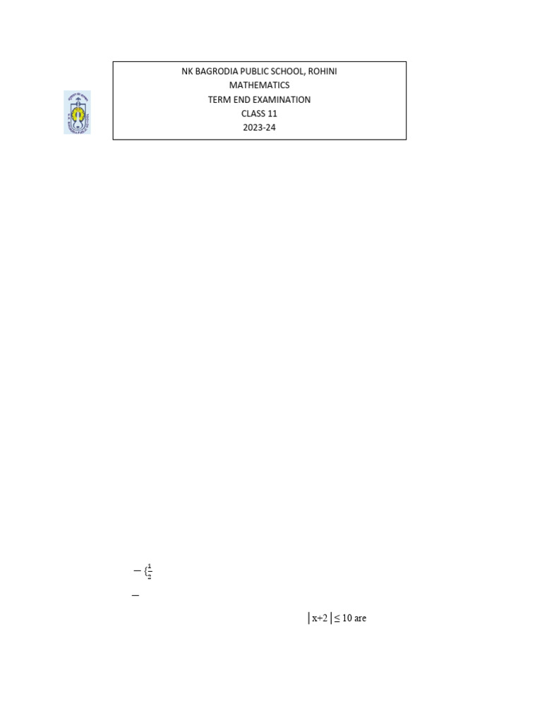 Class 11 Mathematics Final 2023 24 Pdf Mathematical Concepts