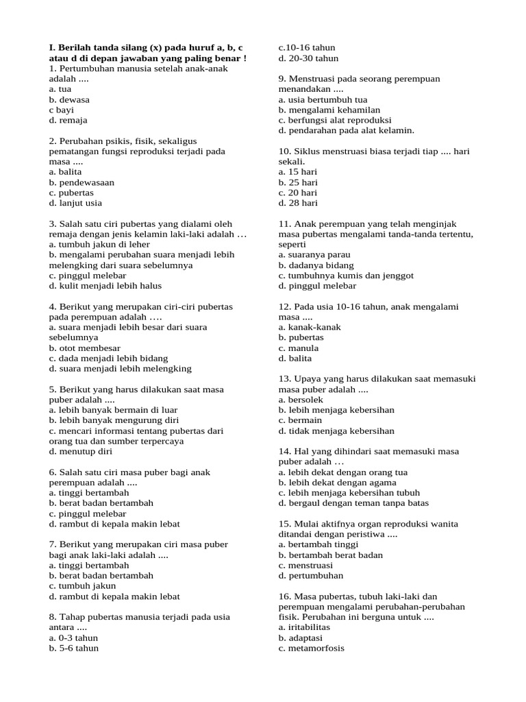 Soal dan Jawaban Tentang Pubertas | PDF