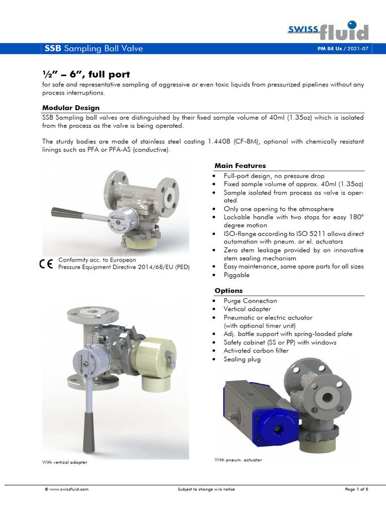 SSB Sampling Ball Valves Full Port | PDF | Valve | Mechanical Engineering