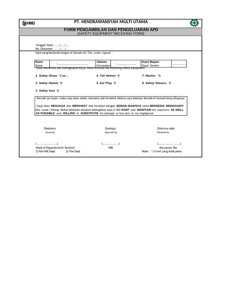FO-07-Form Pengambilan & Pengeluaran APD - Xls (Compatibility Mode) | PDF