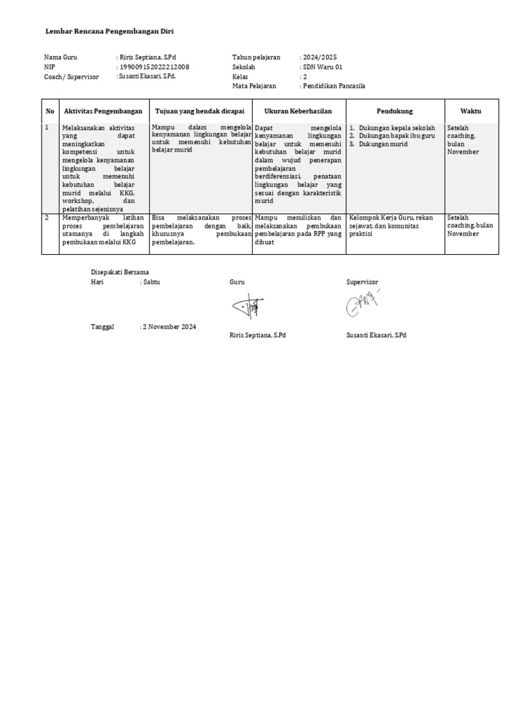 4 - Lembar Rencana Pengembangan Diri - Santi | PDF | Karier & Perkembangan