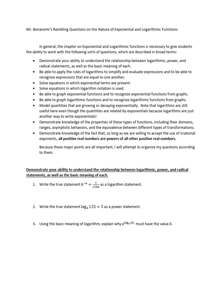 Exponential & Logarithmic Functions Guide | PDF | Logarithm | Exponential Function