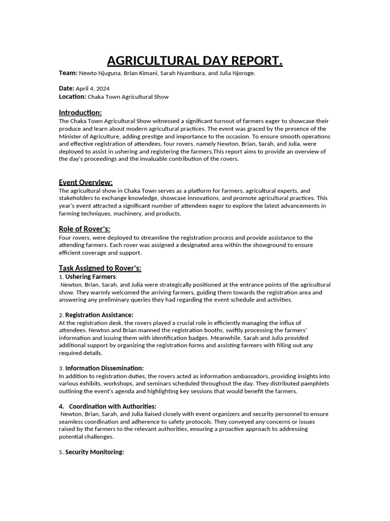 AGRICULTURAL DAY REPORT | PDF