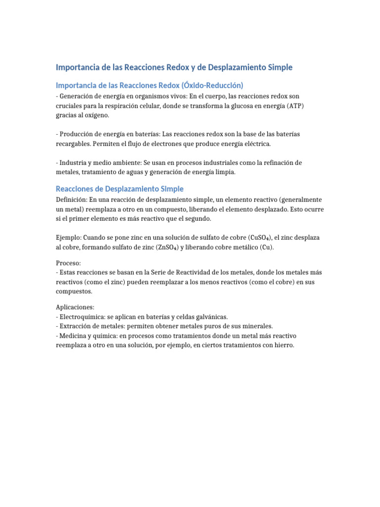 Reacciones Redox y Desplazamiento Simple | PDF