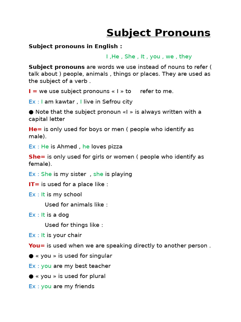 Subject Pronouns | PDF