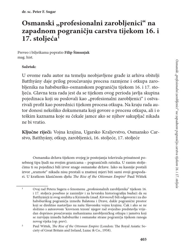 PT17-Peter F. Sugar - Osmanski Profesionalni Zarobljenici (Preveo Filip Šimunjak) | PDF