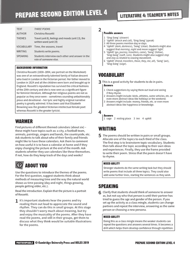 PREPARE 4 Literature 4 Teachers Notes | PDF | Poetry