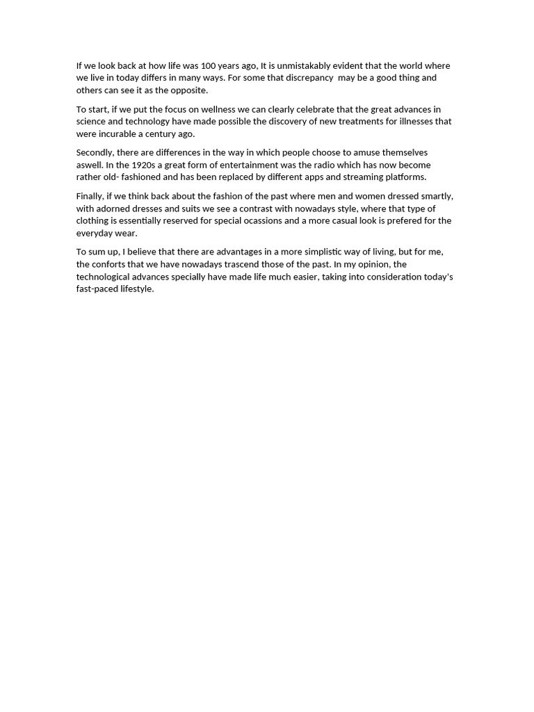 Essay 2. If We Look Back at Life 100 Years Ago From Now | PDF