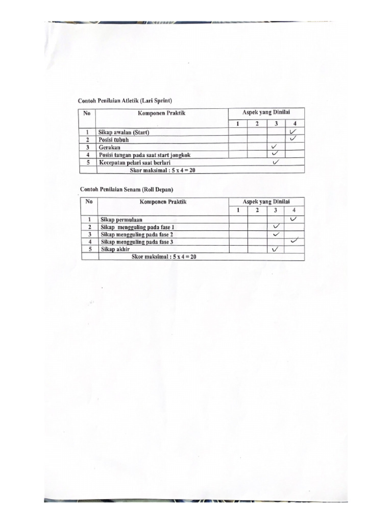 Contoh Penilaian Atletik (Lari Sprint) | PDF