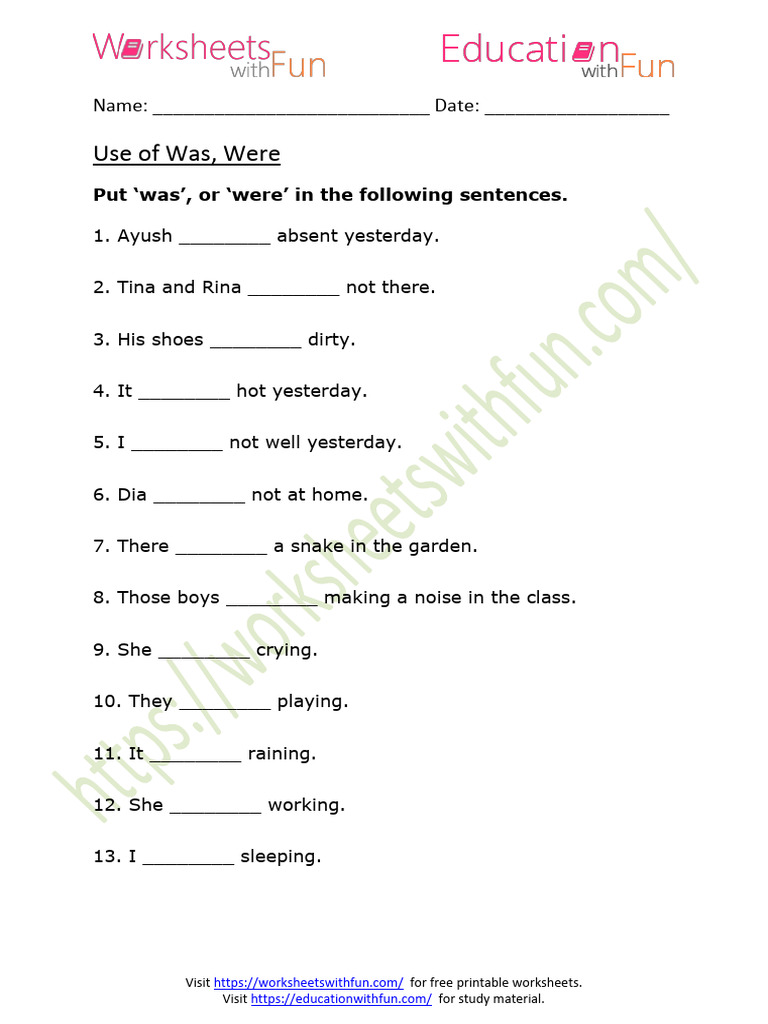 Use of Was, Were Worksheet 1 | PDF | Home & Garden