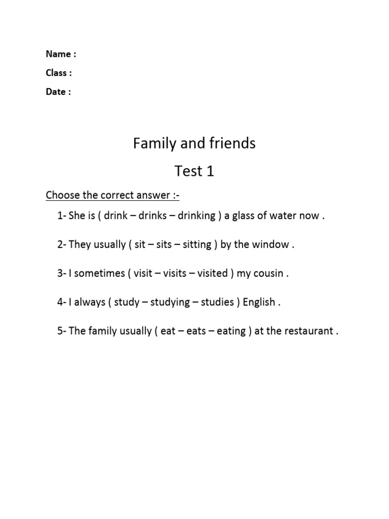 Family and Friends Test 1 | PDF