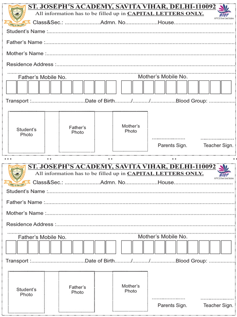 St. Joseph's Academy ID Card Form | PDF | Applications Of Cryptography ...