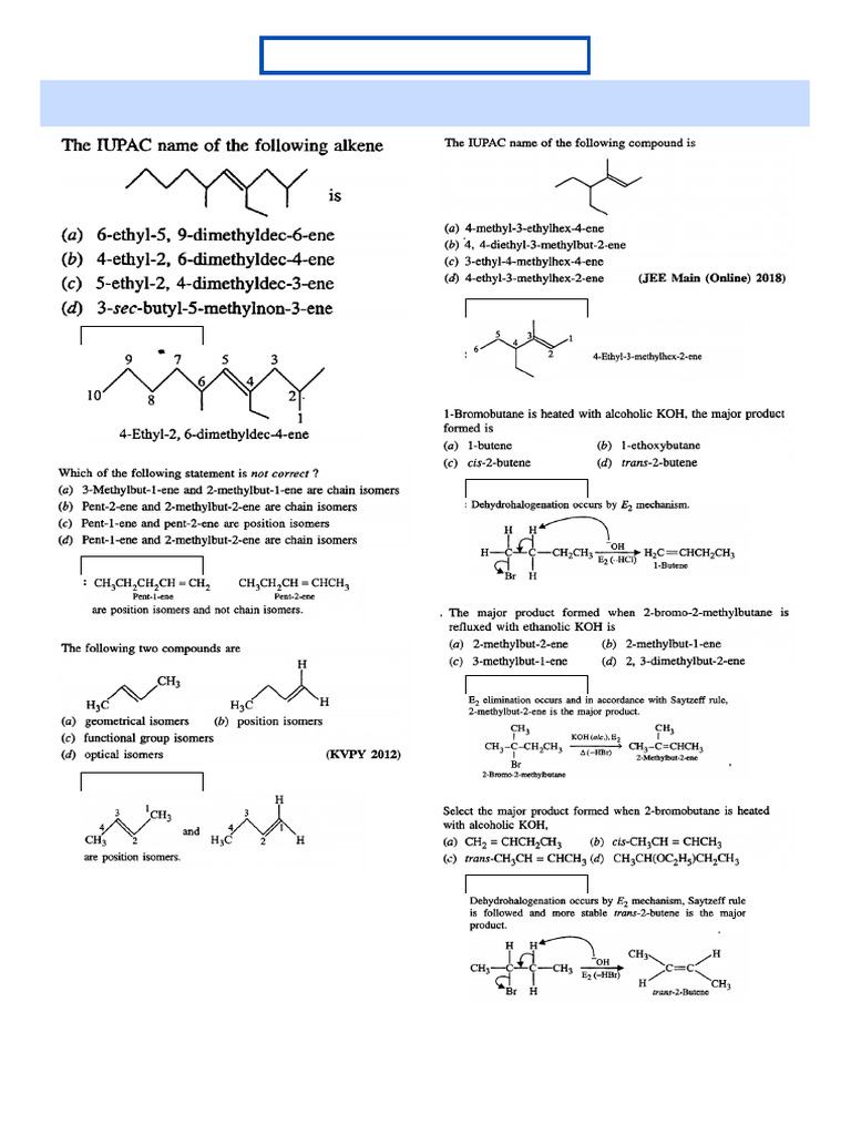 Alkenes Overview and Key Concepts | PDF