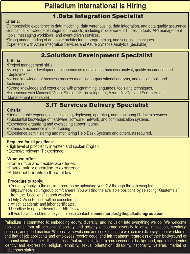 Job Openings at Palladium International | PDF | Microsoft Azure | Analytics