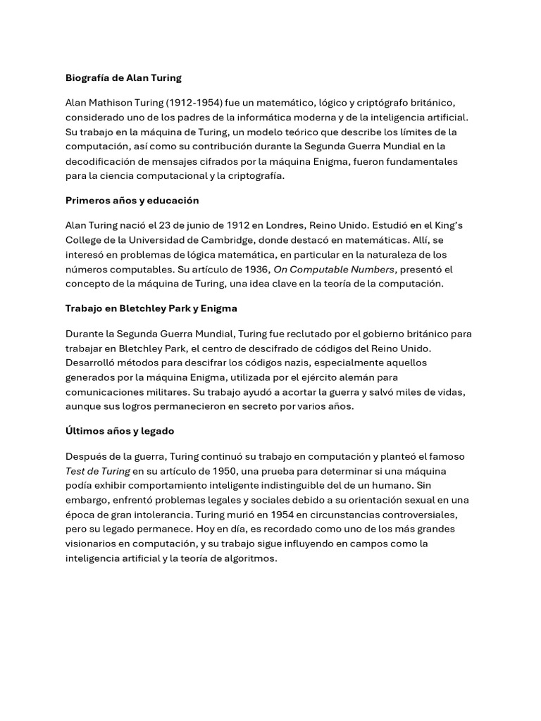 Biografía de Alan Turing | PDF