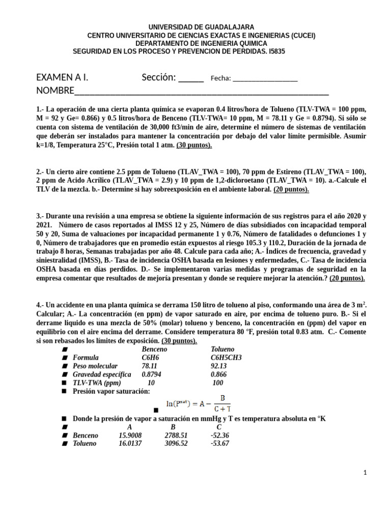 Examen I SPyPP22A Borrador | PDF | Concentración | Vapor