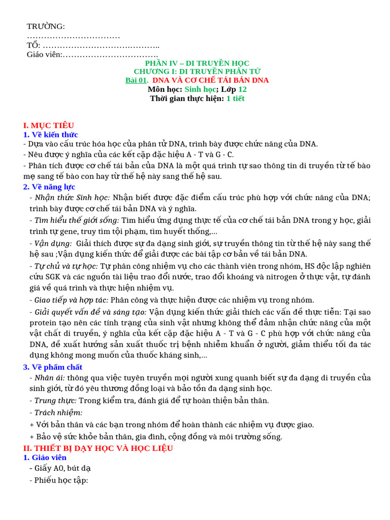 Bài 1- DNA VÀ CƠ CHẾ TÁI BẢN DNA | PDF