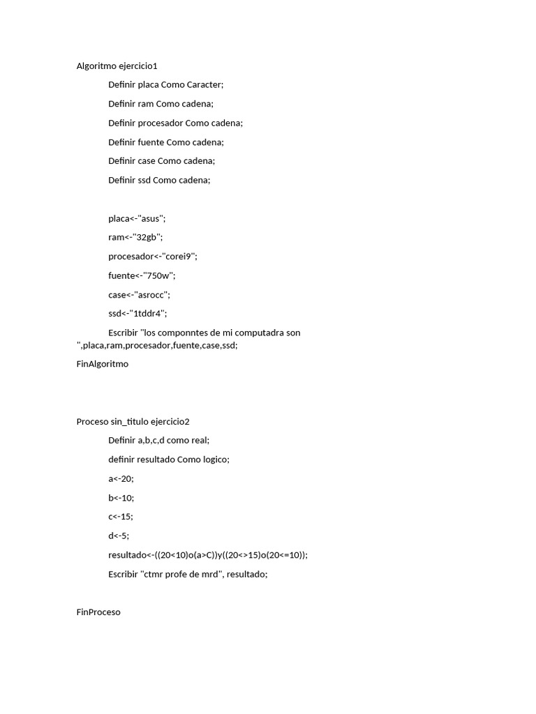 Algoritmo Ejercicio1 | PDF | Finanzas y dinero | Informática