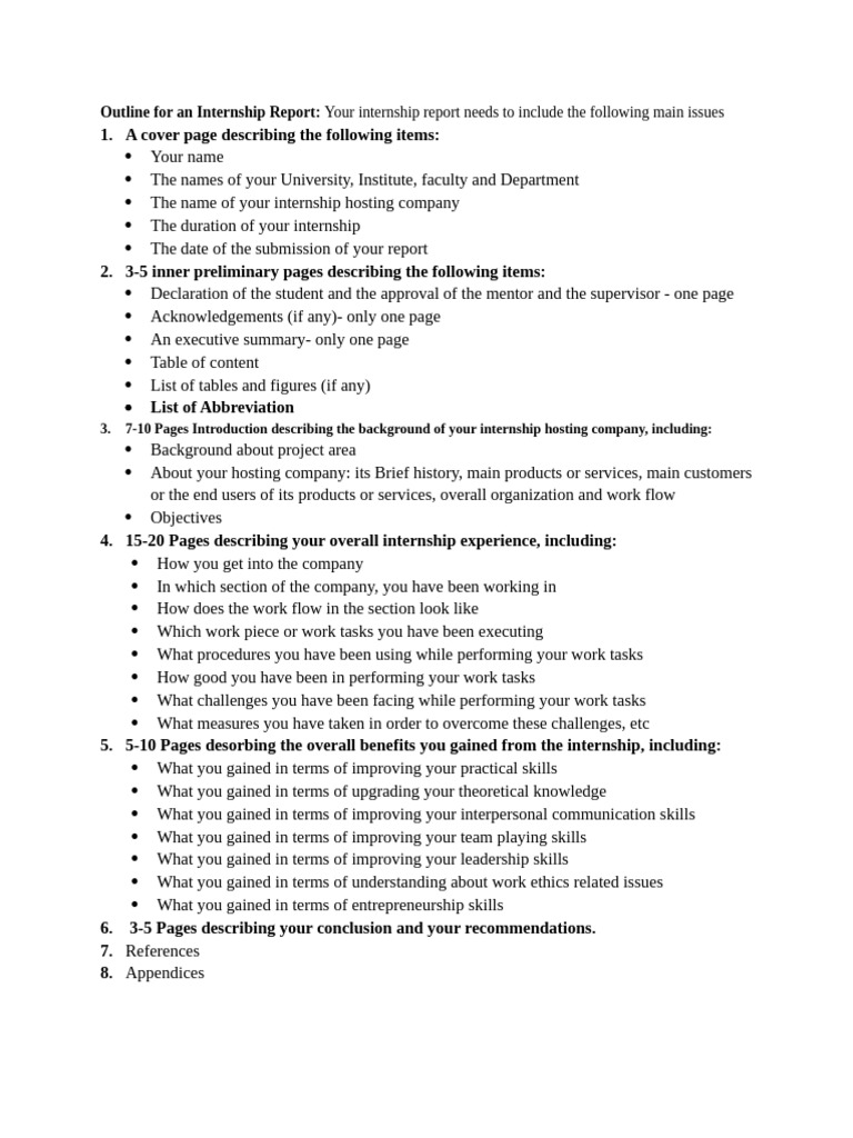 Outline For An Internship Report | PDF
