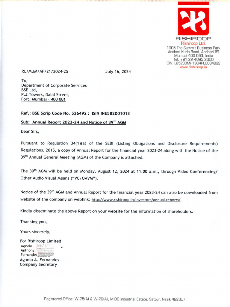 Rishiroop AR | PDF | Dividend | Electronic Voting