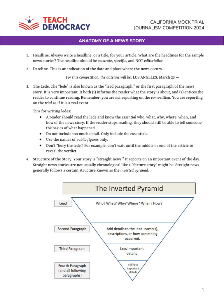 Anatomy of A News Story 2024 - With Scoring Rubric | PDF | Human ...