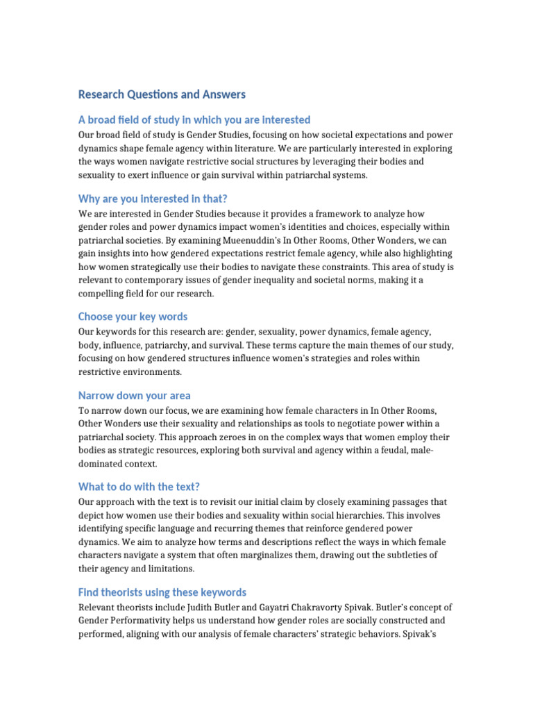 Research Questions and Answers | PDF | Gender | Gender Studies