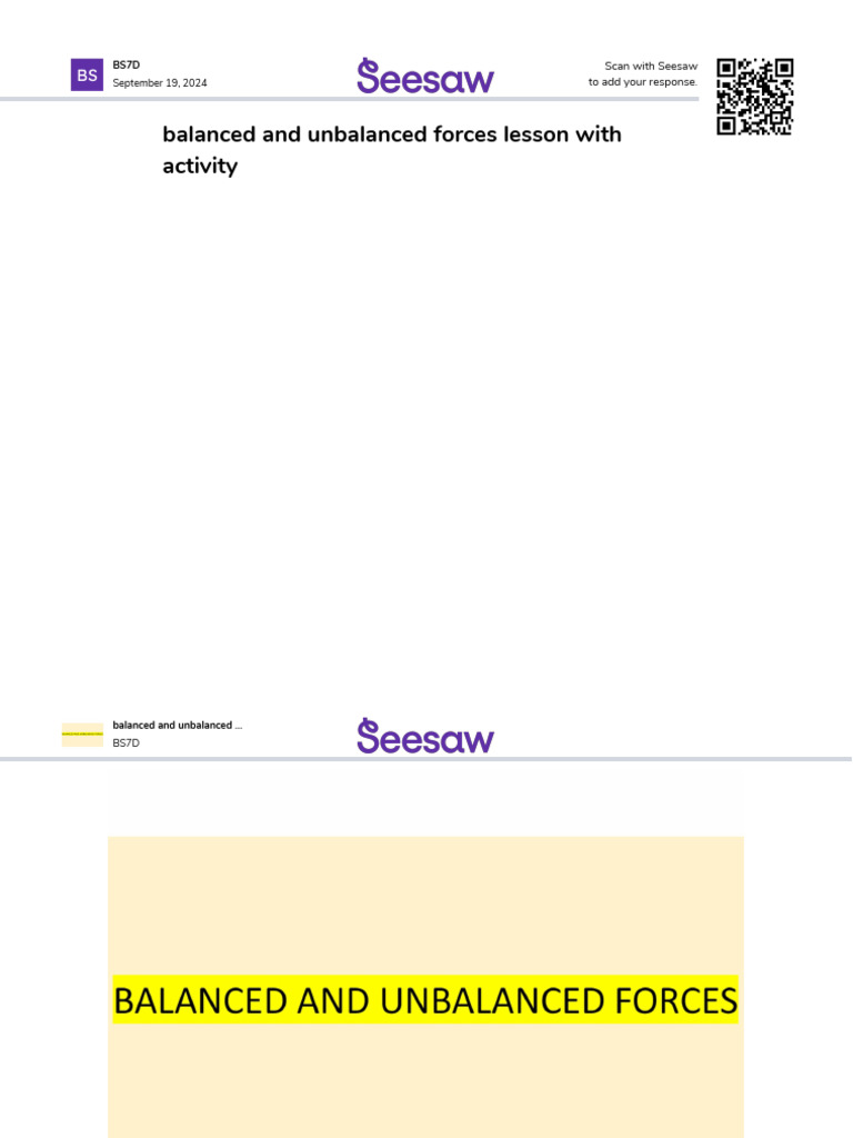 Balanced vs Unbalanced Forces Lesson | PDF