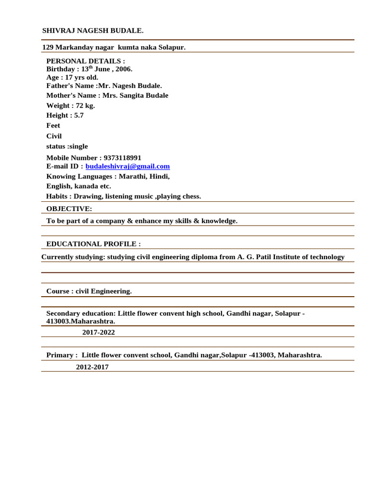 Resume Shiv Final | PDF