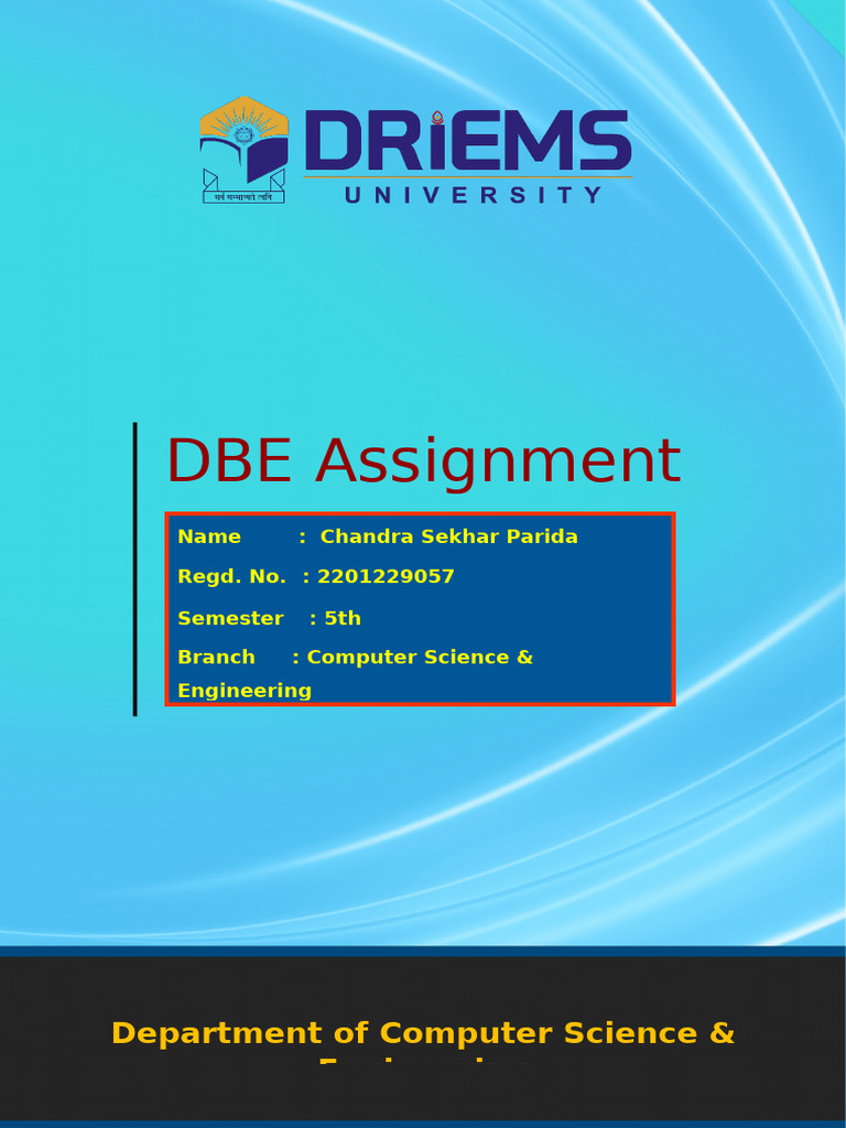 Cover Page DBE Assignment Section A2201229004-2024 | PDF