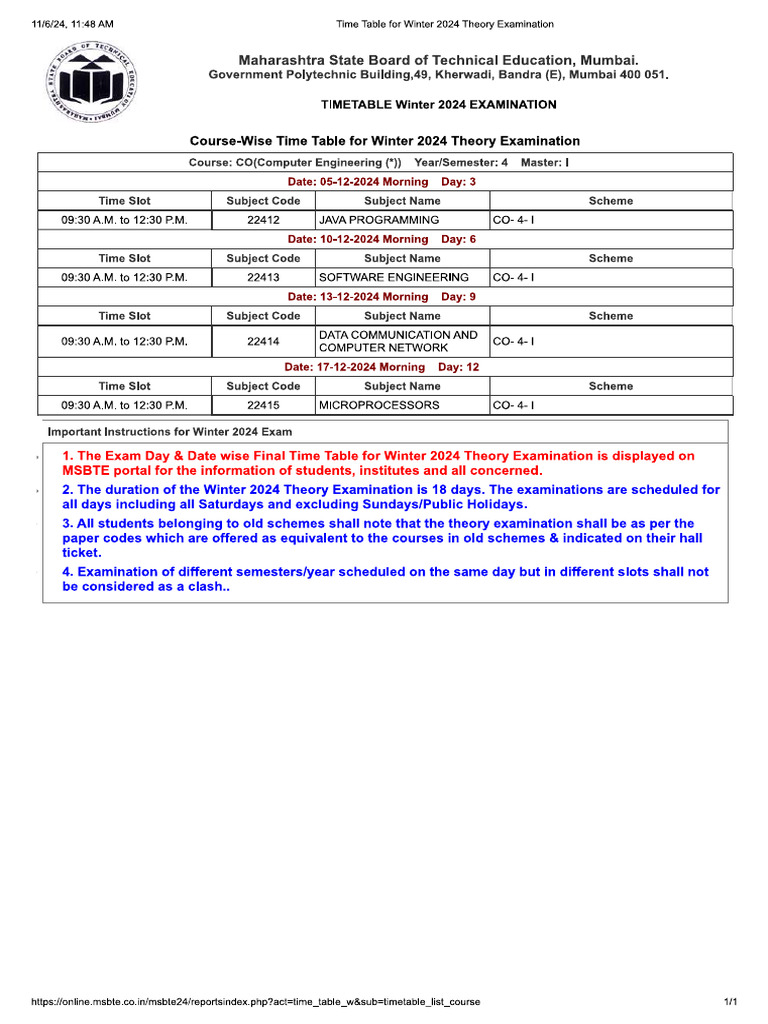 4 Sem Timetable | PDF