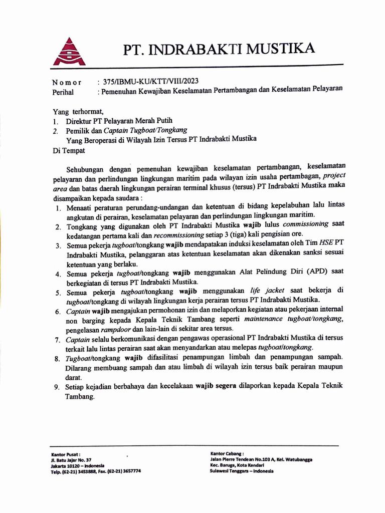 Pemenuhan Kewajiban Keselamatan Pertambangan Dan Keselamatan Pelayaran ...