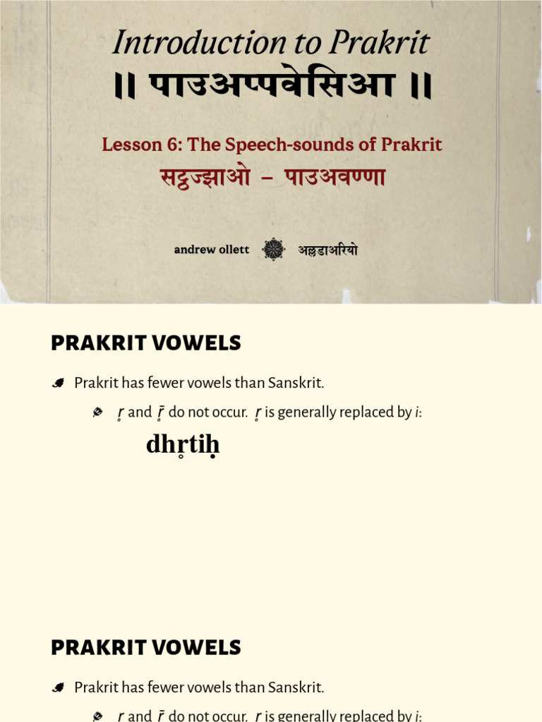 Lesson 6-The Speech Sounds of Prakrit | PDF | Sanskrit | Consonant