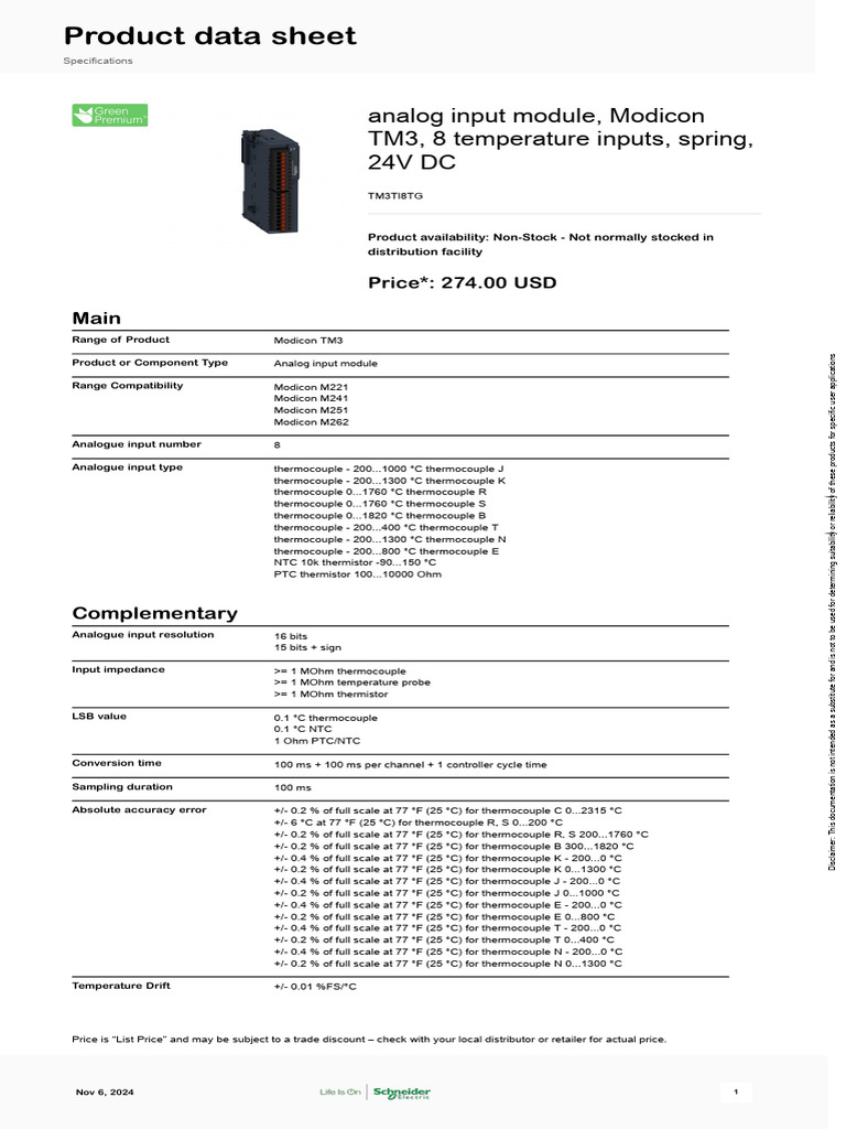 Schneider Electric - Modicon-TM3-Expansion-I-O-modules-for-M221-M241-M251 - TM3TI8TG | PDF ...