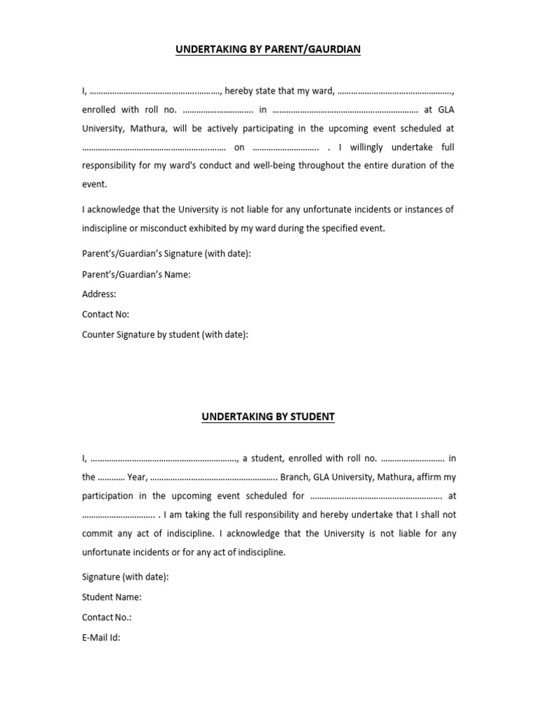Student Undertaking Form | PDF | Career & Growth