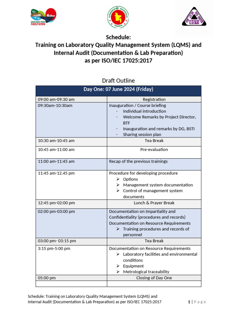 Schedule For Training On Lab QMS and Internal Audit (Documentation Lab Preparation) | PDF ...