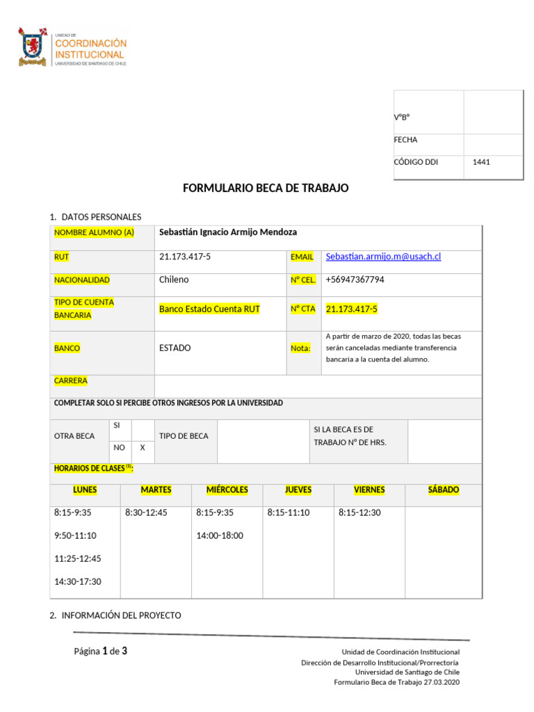 Formulario Beca de Trabajo S22024 Usach | PDF